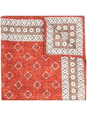 Brunello Cucinelli Silk Geometric-pattern Pocket Square - Orange
