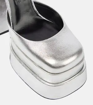 Versace Medusa Aevitas Leather Platform Pumps With Crystal Embellished Ankle Strap - Silver