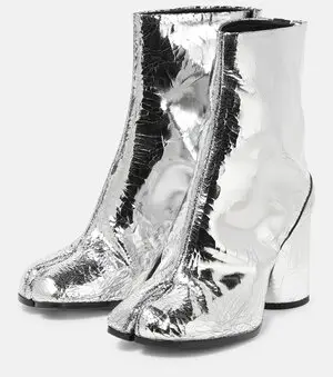 MAISON MARGIELA Tabi Metallic Leather Ankle Boots - Silver