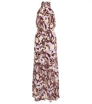 Rixo Kendra Printed Halterneck Silk Dress