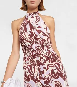 Rixo Kendra Printed Halterneck Silk Dress