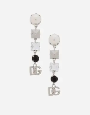 Dolce & Gabbana Rhinestone And Dg Logo Drop Earrings - Silver
