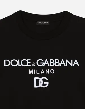 Dolce & Gabbana Jersey T-shirt With Flocked Logo - Black