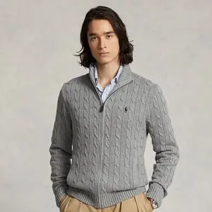 Ralph Lauren Cable-knit Full-zip Sweater - Fawn Grey Heather