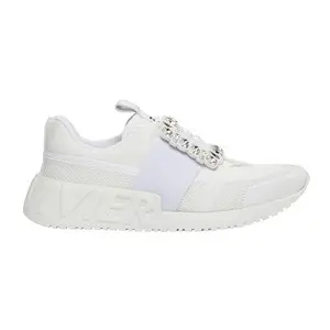 ROGER VIVIER Viv' Go Rhinestone Buckle Sneakers In Technical Fabrics - White
