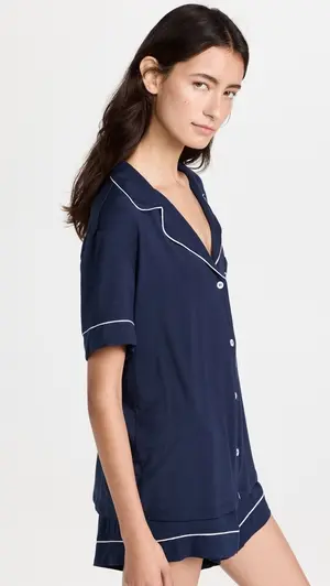 Eberjey Gisele Relaxed Short Pajama Set - Navy/ivory