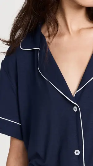 Eberjey Gisele Relaxed Short Pajama Set - Navy/ivory