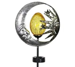 EXHART Solar Silver Sun Moon Garden Stake W/ Amber Gla Ss By - One-color