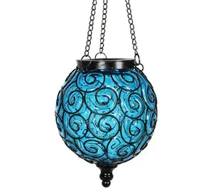 EXHART Round Solar Glass Hanging Lantern By - One-color