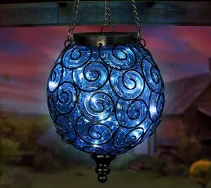 EXHART Round Solar Glass Hanging Lantern By