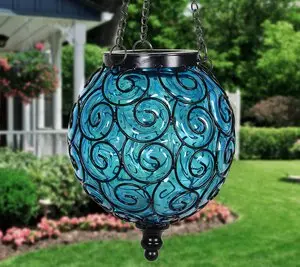 EXHART Round Solar Glass Hanging Lantern By