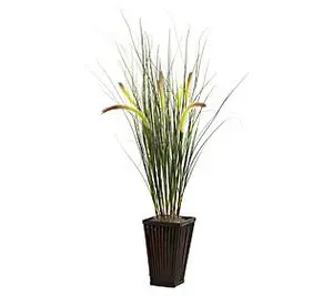 NEARLY NATURAL Grass W/cattails & Bamboo Planter - One-color
