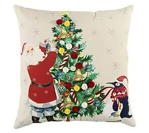 HOMEROOTS Vintage Santa & Penguin Christmas Thr Ow Pillow - One-color