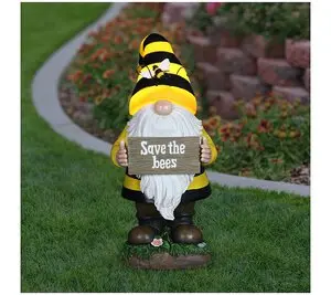 EXHART Solar Save The Bees Gnome Statue
