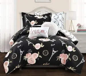 LUSH DECOR Vintage Paris Rose Butterfly T/txl Comforter Se T By - One-color