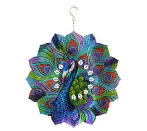 EXHART Laser-cut Peacock Hanging Wind Spinner - One-color