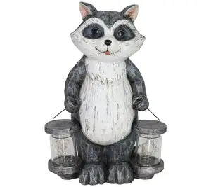 EXHART Solar Firefly Jar Raccoon Statue - One-color