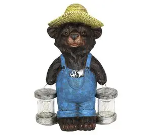 EXHART Solar Farmhouse Firefly Bear Statue - One-color