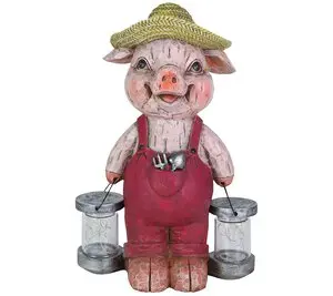 EXHART Solar Farmhouse Firefly Pig Statue - One-color