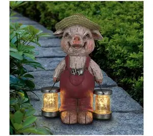EXHART Solar Farmhouse Firefly Pig Statue