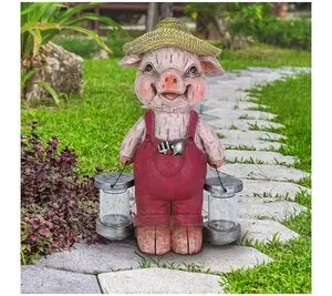 EXHART Solar Farmhouse Firefly Pig Statue