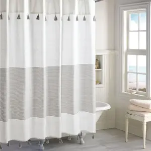 PERI HOME Panama Stripe Shower Curtain Grey