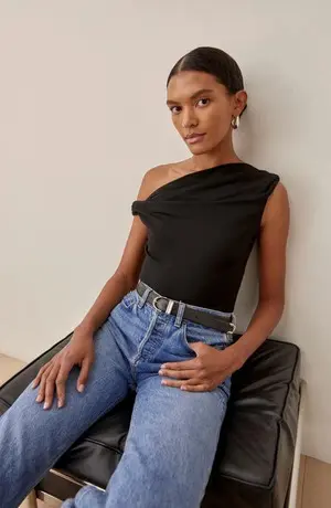 REFORMATION Cello One-shoulder Knit Top - Black