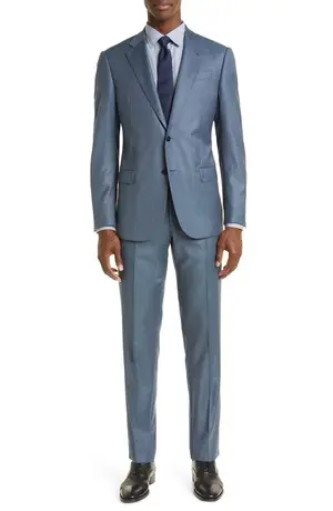 Emporio Armani G-line Blue Mélange Wool Suit Solid Light Blue