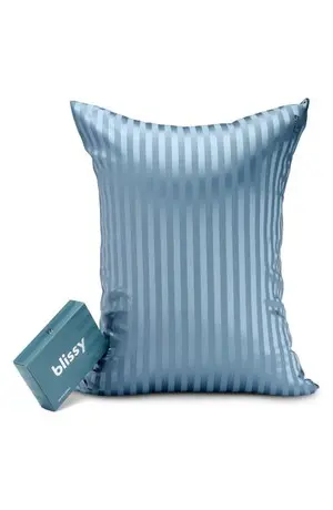 BLISSY Mulberry Silk Pillowcase Ash Blue Striped