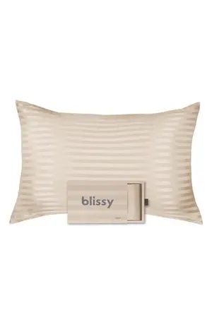 BLISSY Mulberry Silk Pillowcase Champagne Stripe