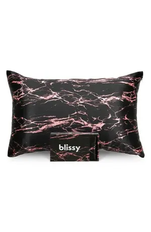 BLISSY Mulberry Silk Pillowcase Rose Black Marble