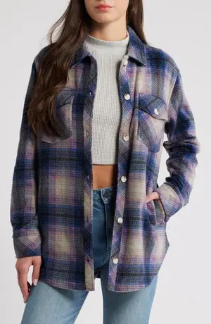 THREAD & SUPPLY Plaid Polar Fleece Shacket - Blue Mauve