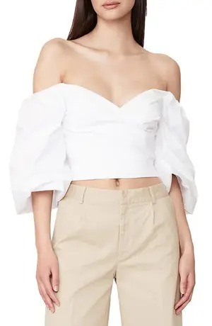Bardot Eva Puff Sleeve Crop Poplin Top