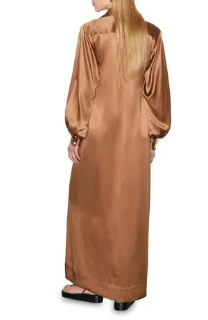 FRAME Long Sleeve Silk Caftan Maxi Dress