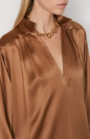 FRAME Long Sleeve Silk Caftan Maxi Dress