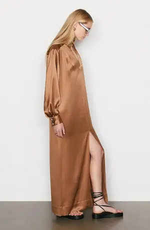 FRAME Long Sleeve Silk Caftan Maxi Dress