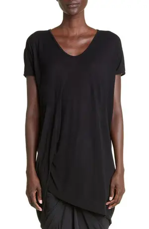 Rick Owens Hiked Draped Asymmetric Jersey T-shirt - Black