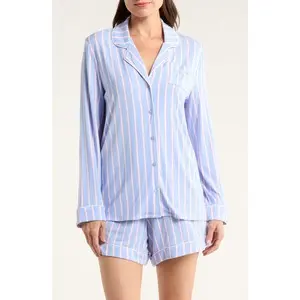 Nordstrom Moonlight Eco Long Sleeve Short Pajamas - Blue- Ivory Jane Pinstripe