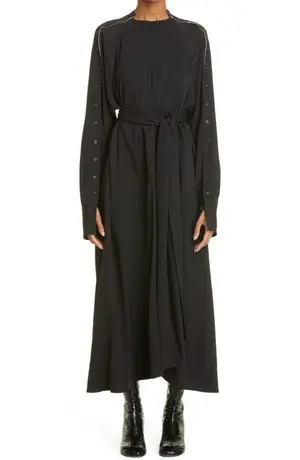 Proenza Schouler Buttoned Long Sleeve Belted Midi Dress