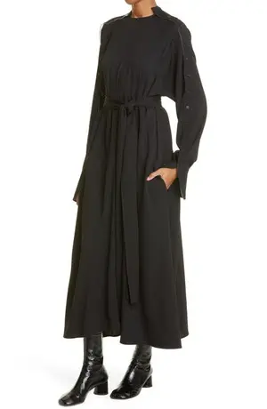 Proenza Schouler Buttoned Long Sleeve Belted Midi Dress