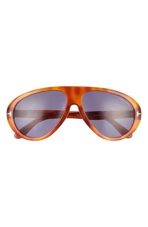 TOM FORD Camillo 60mm Pilot Sunglasses - Blonde Havana / Blue