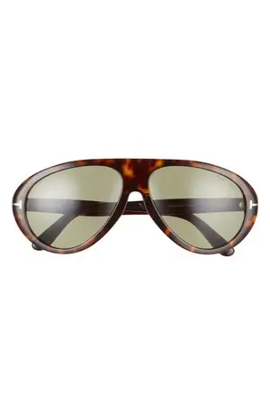TOM FORD Camillo 60mm Pilot Sunglasses Dark Havana / Green