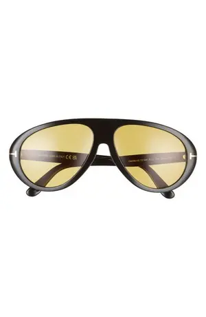 TOM FORD Camillo 60mm Pilot Sunglasses Shiny Black / Brown Lenses