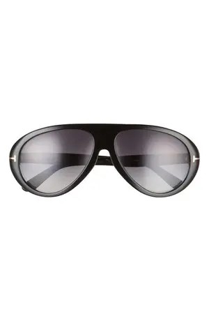 TOM FORD Camillo 60mm Pilot Sunglasses Shiny Black/smoke