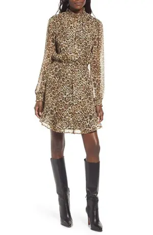 Charles Henry Smocked Cutout Print Mini Dress