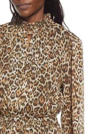 Charles Henry Smocked Cutout Print Mini Dress