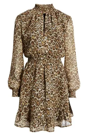Charles Henry Smocked Cutout Print Mini Dress