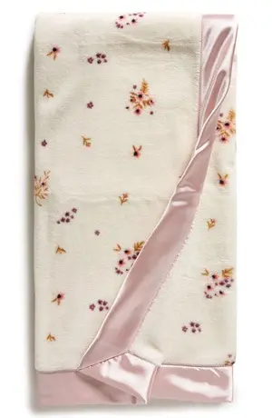 Nordstrom Baby Print Plush Blanket Ivory Egret- Pink Floral Bunch