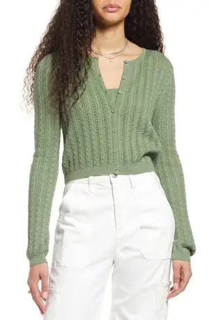 Bp. Cable Knit Tank & Cardigan Set - Green Hedge