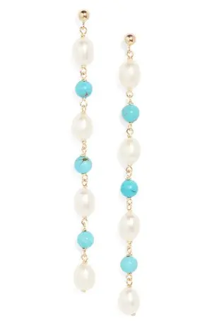POPPY FINCH Baroque Pearl And Turquoise Drop Earrings - 14kyg